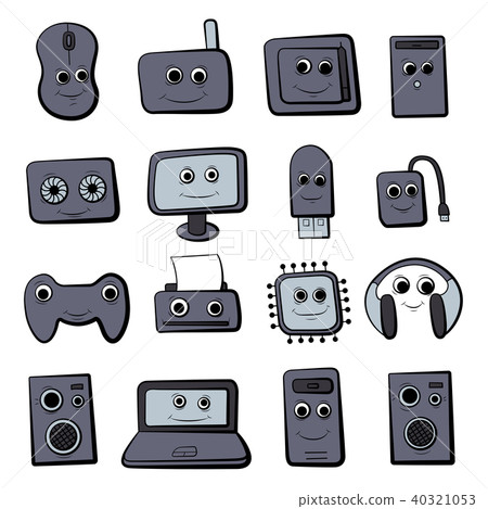 A set of cartoon icons on the computer. - Stock Illustration [40321053 ...