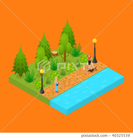 City Public Park or Square Object 3d Isometric... - Stock Illustration ...