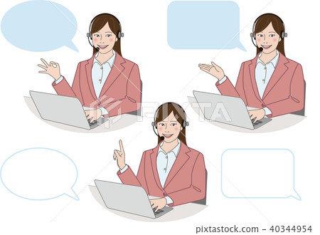 Female operator 3 poses (pink) - Stock Illustration [40344954] - PIXTA