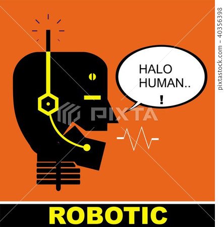 talking robot, robot head icon in flat. - Stock Illustration [40356398 ...