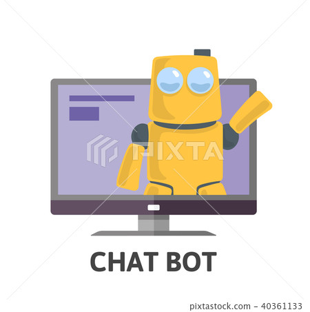 Friendly robot waving hand from computer... - Stock Illustration ...