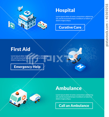 Hospital first aid and ambulance banners of... - Stock Illustration ...