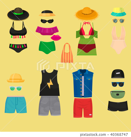 Beachwear bikini cloth fashion looks vacation... - Stock Illustration ...