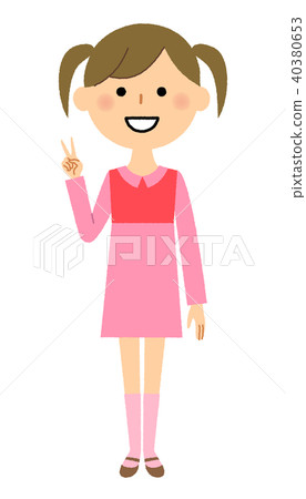 Girl V Sign Piece - Stock Illustration [40380653] - PIXTA