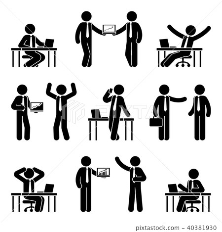 Stick figure business man icon set - Stock Illustration [40381930] - PIXTA