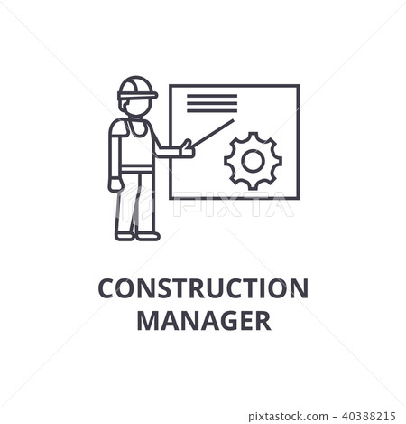 construction manager vector line icon, sign,... - Stock Illustration ...