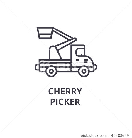 cherry picker vector line icon, sign,... - Stock Illustration [40388659 ...