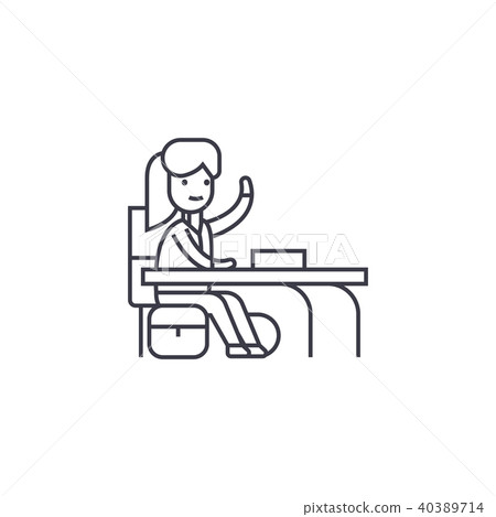 girl at a desk vector line icon, sign,... - Stock Illustration ...