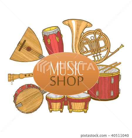 Musical Instruments Composition in Hand Drawn... - Stock Illustration ...