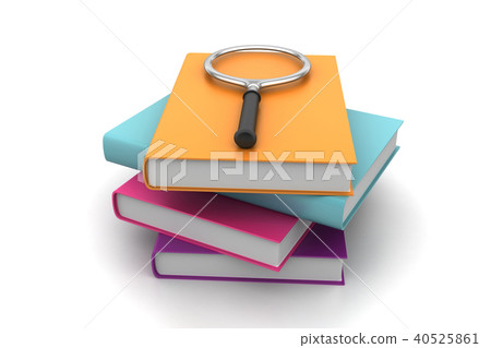 Magnifying glass trying to find the right book - Stock Illustration ...