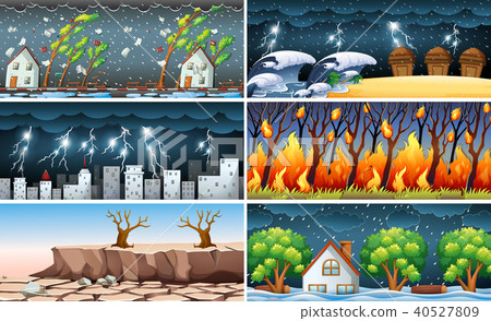 Six different natural disaster scences - Stock Illustration [40527809 ...