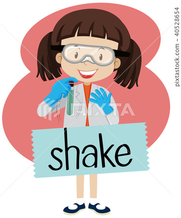 Flashcard for word shake with girl in lab costume - Stock Illustration ...
