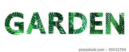 Garden text green leaves abstract vector design - Stock Illustration ...