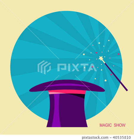 Magic hat and magic wand.Vector label for design - Stock Illustration ...