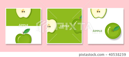 Set of fruit banners with apple in paper art style - Stock Illustration ...