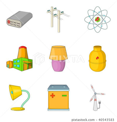 Electrical power icons set, cartoon style - Stock Illustration ...
