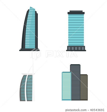 Sky tower icon set, flat style - Stock Illustration [40543691] - PIXTA