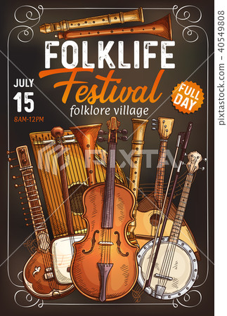 Folk music festival poster with musical instrument - Stock Illustration ...