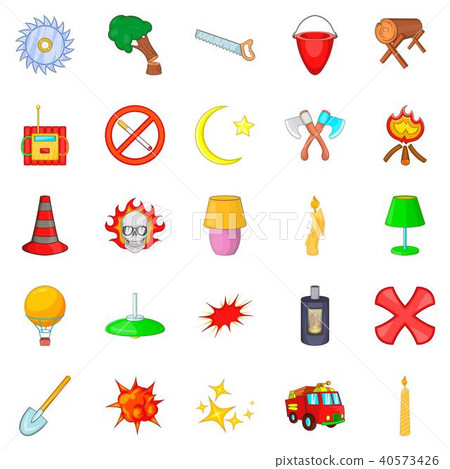 Fire safety icons set, cartoon style - Stock Illustration [40573426 ...
