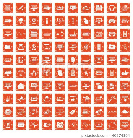 100 computer icons set grunge orange - Stock Illustration [40574304 ...