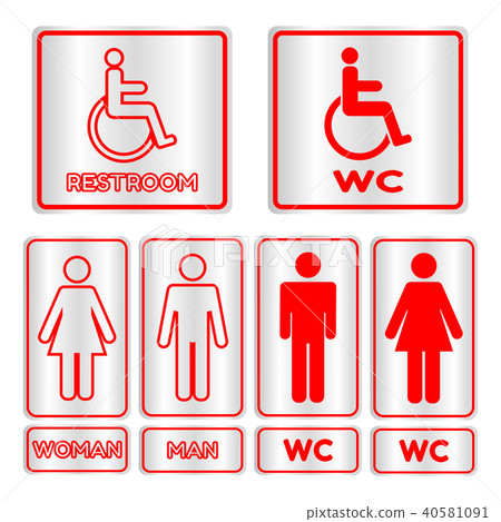Red square restroom Sign set with text - Stock Illustration [40581091 ...