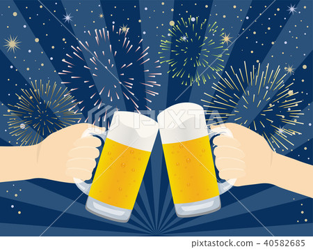 Beer and fireworks toast - Stock Illustration [40582685] - PIXTA