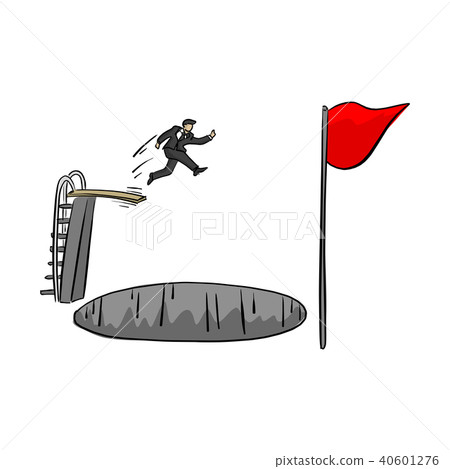 businessman jumping over big hole - Stock Illustration [40601276] - PIXTA