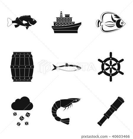 Marine environment icons set, simple style - Stock Illustration ...