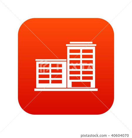 Manufacturing factory building icon digital red - Stock Illustration ...