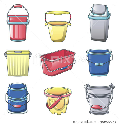Bucket types container icons set, cartoon style - Stock Illustration ...