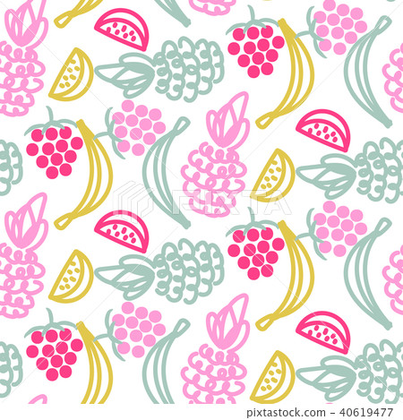 Fruits doodles cute seamless vector pattern. - Stock Illustration ...