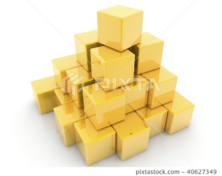 Pyramid of toy cubes in golden color - Stock Illustration [40627349 ...