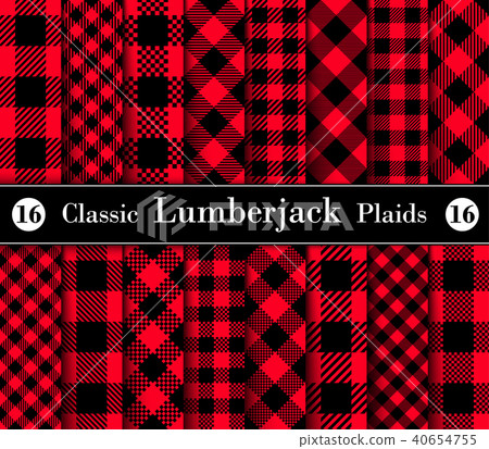 Set Lumberjack Plaid Pattern in Red and Black - Stock Illustration ...