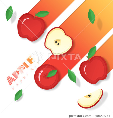 Fresh apple fruit background in paper art style - Stock Illustration ...