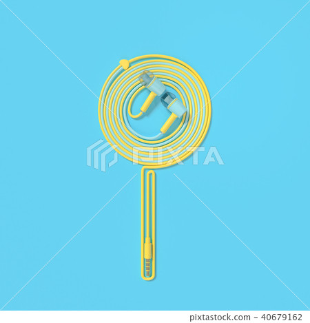 earphones yellow pastel color on blue background - Stock Illustration ...