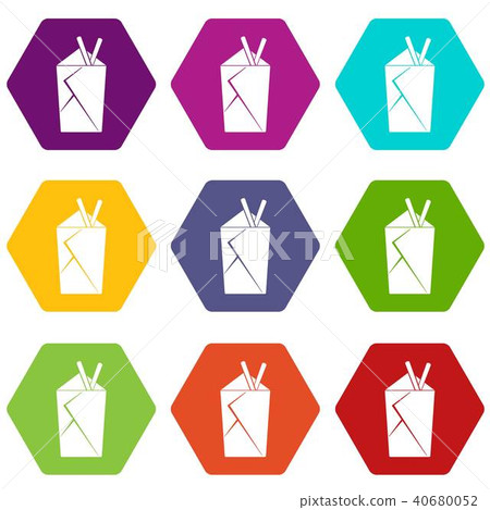 Chinese food box icon set color hexahedron-插圖素材 [40680052] - PIXTA圖庫