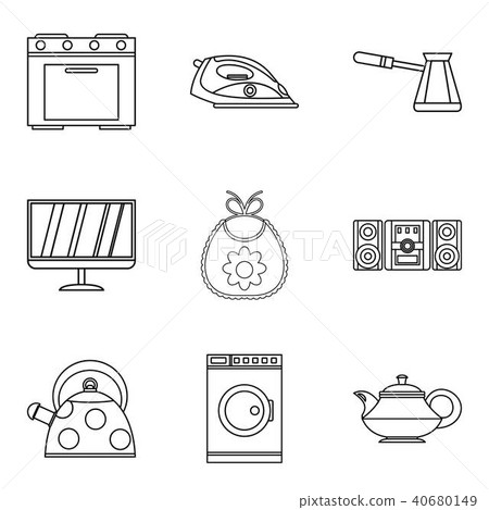 Permanent residence icons set, outline style - Stock Illustration ...