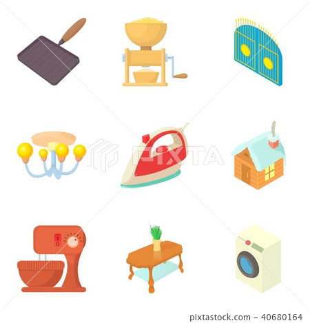 Household utensils icons set, cartoon style - Stock Illustration ...