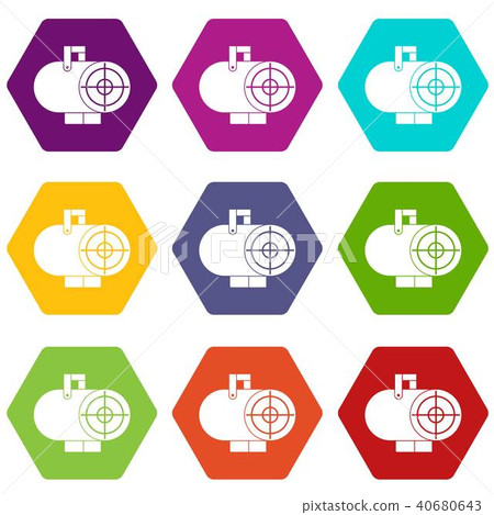 Industrial fan heater icon set color hexahedron - Stock Illustration ...