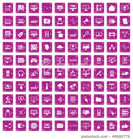 100 computer icons set grunge pink - Stock Illustration [40680779] - PIXTA