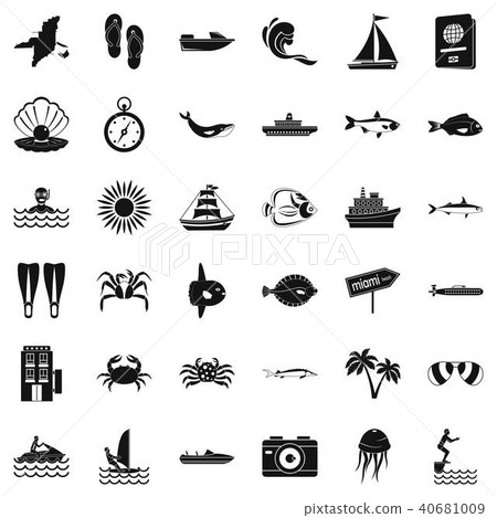 Oceanographic icons set, simple style - Stock Illustration [40681009 ...
