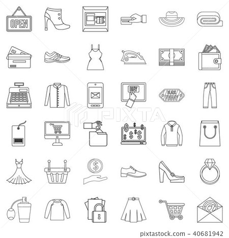 Market online icons set, outline style - Stock Illustration [40681942 ...