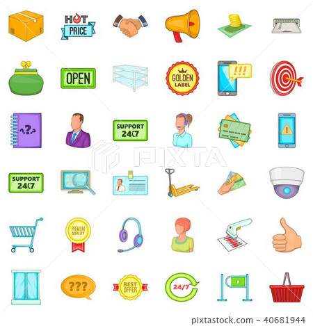 Large stock icons set, cartoon style - Stock Illustration [40681944 ...