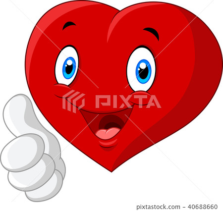Cartoon heart love giving thumb up isolated on whi - Stock Illustration ...