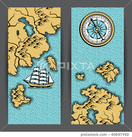 Banners with old nautical map. - Stock Illustration [40697498] - PIXTA
