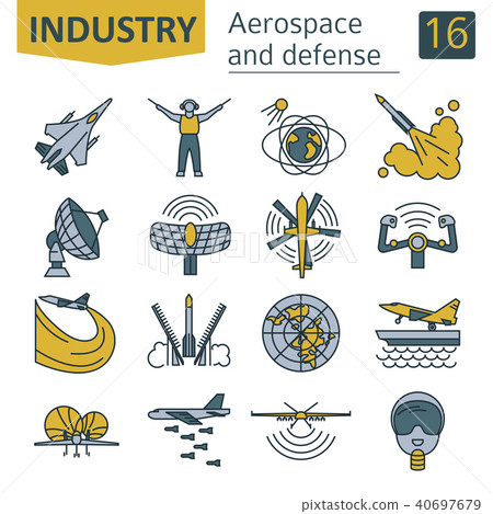 Aerospace and defense, military aircraft icon set - Stock Illustration ...