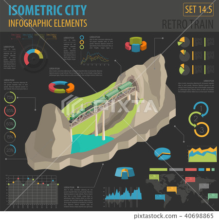 3d isometric retro railway with steam locomotive - Stock Illustration ...