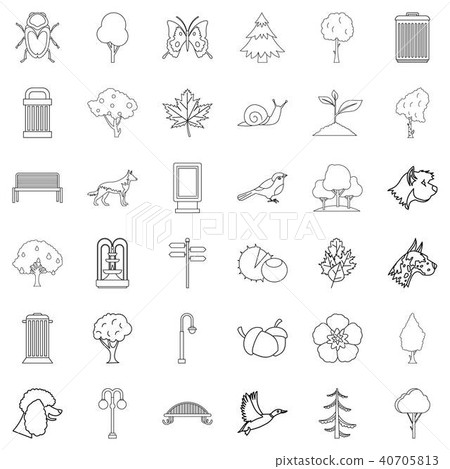 Public square icons set, outline style - Stock Illustration [40705813 ...