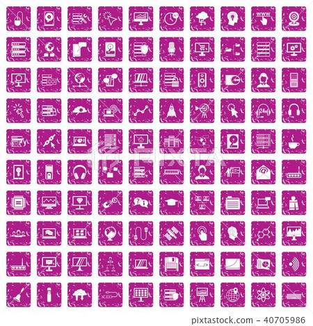 100 on-line seminar icons set grunge pink - Stock Illustration ...
