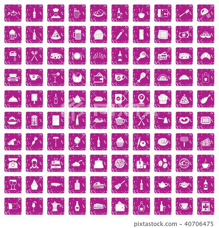 100 restaurant icons set grunge pink - Stock Illustration [40706475 ...